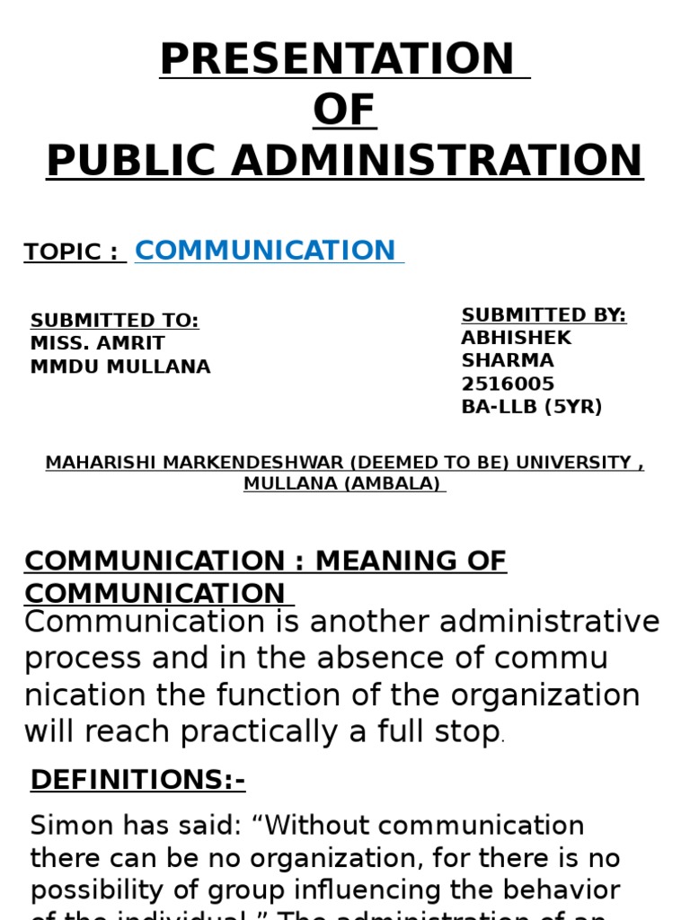 Presentation OF Public Administration: Communication | PDF ...
