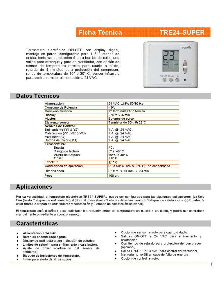 Ficha Técnica del Termostato TRE24-SUPER | PDF | Caldera | Termostato