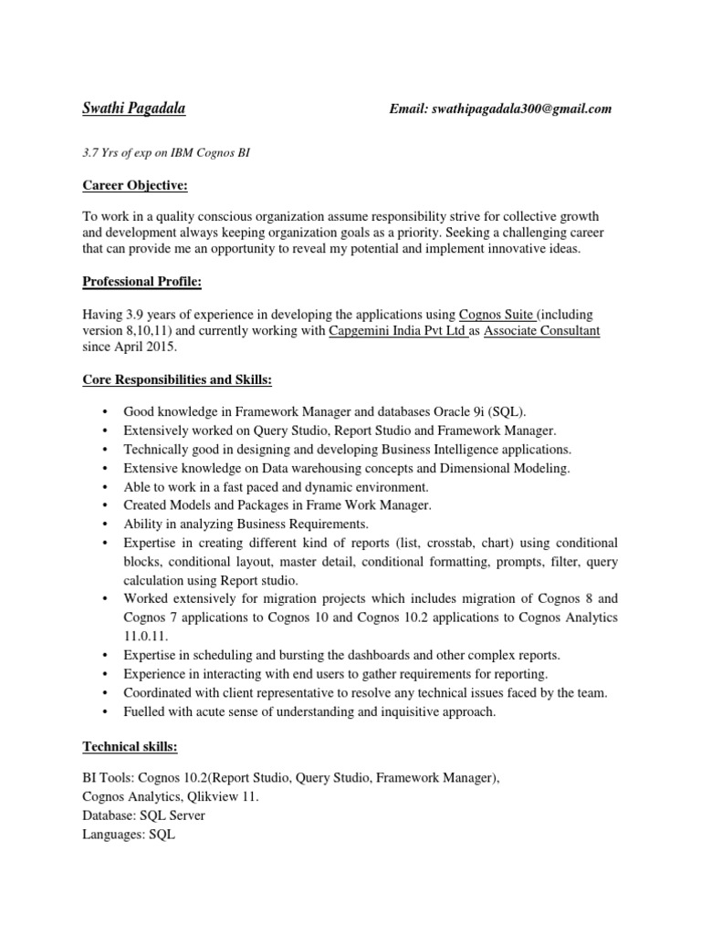 Resume and Cover Letter: Swathi Pagadala Seeks Business Intelligence ...