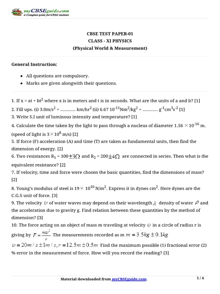 11 Physics Test Paper Ch2 1 | PDF | Force | Acceleration