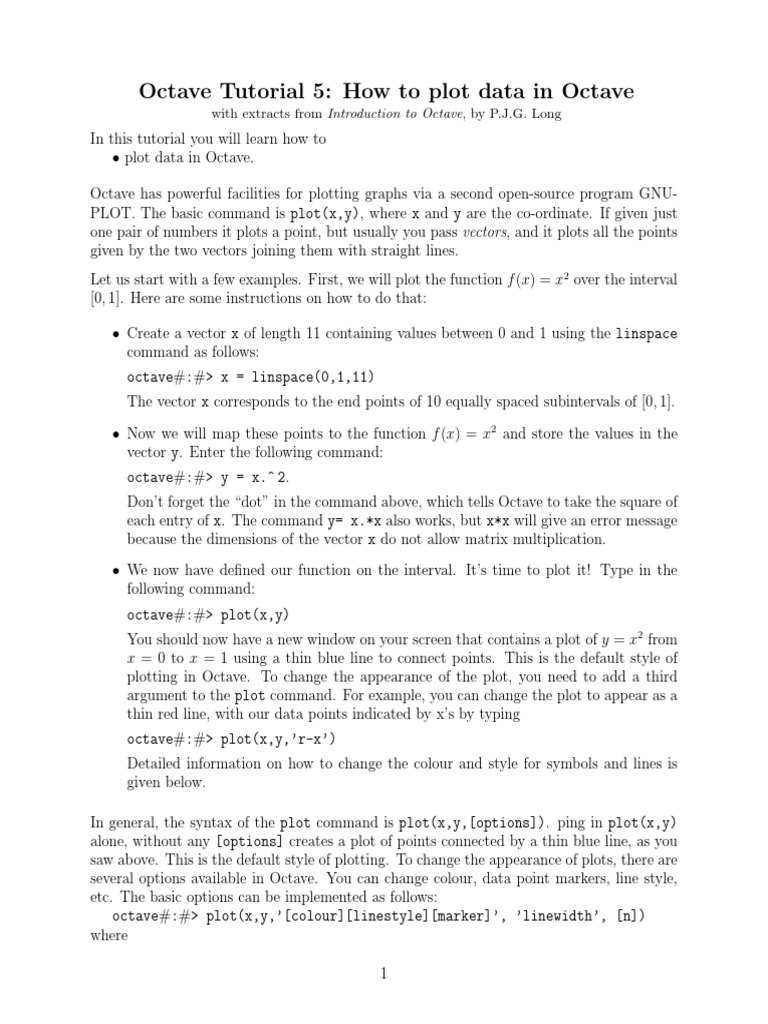 Octave Plot Tutorial Pdf Vector Space Function Mathematics