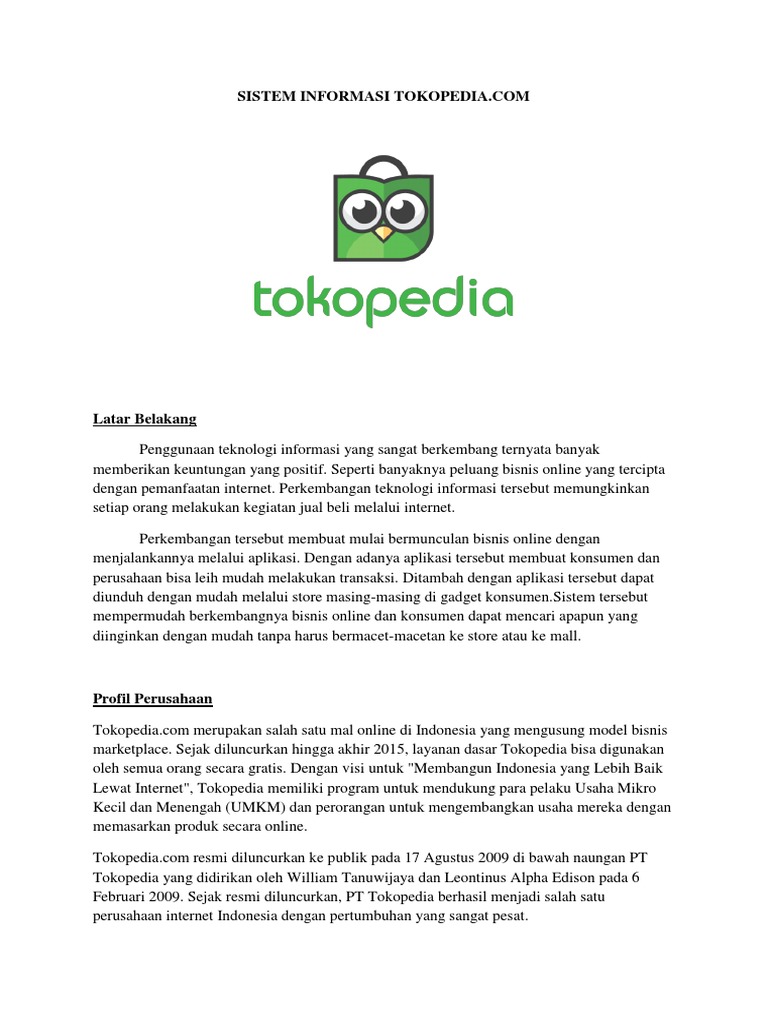 Sistem Informasi dan Profil Tokopedia | PDF