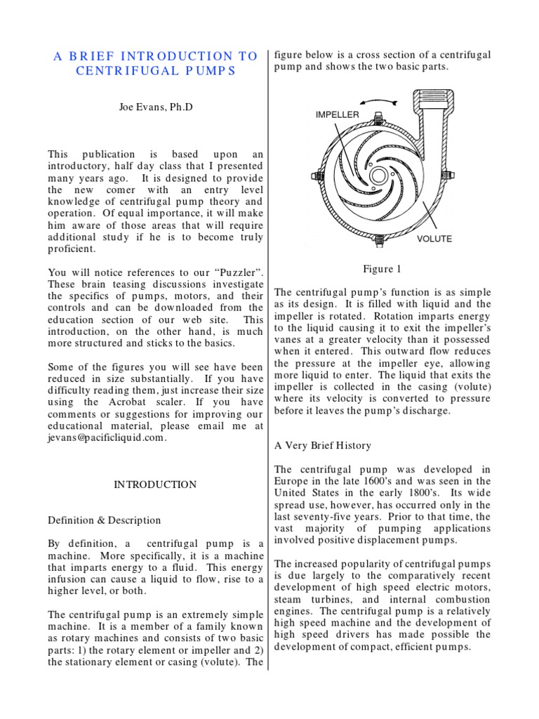 A Brief Introduction To Centrifugal Pumps | PDF | Pump | Pressure