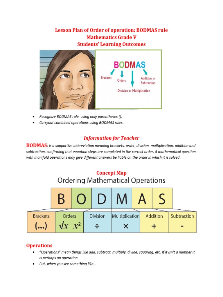 Lesson Plan of Order of Operation | PDF | Multiplication | Bracket