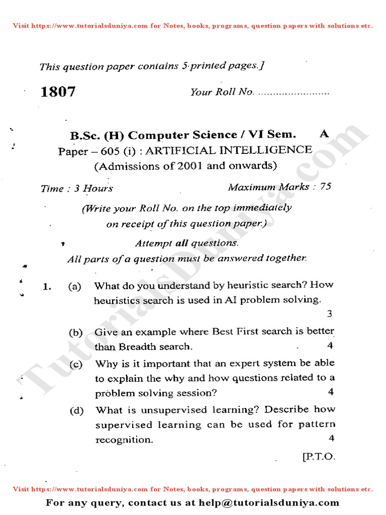 Artificial Intelligence Question Paper 2011 | PDF | Systems Science ...