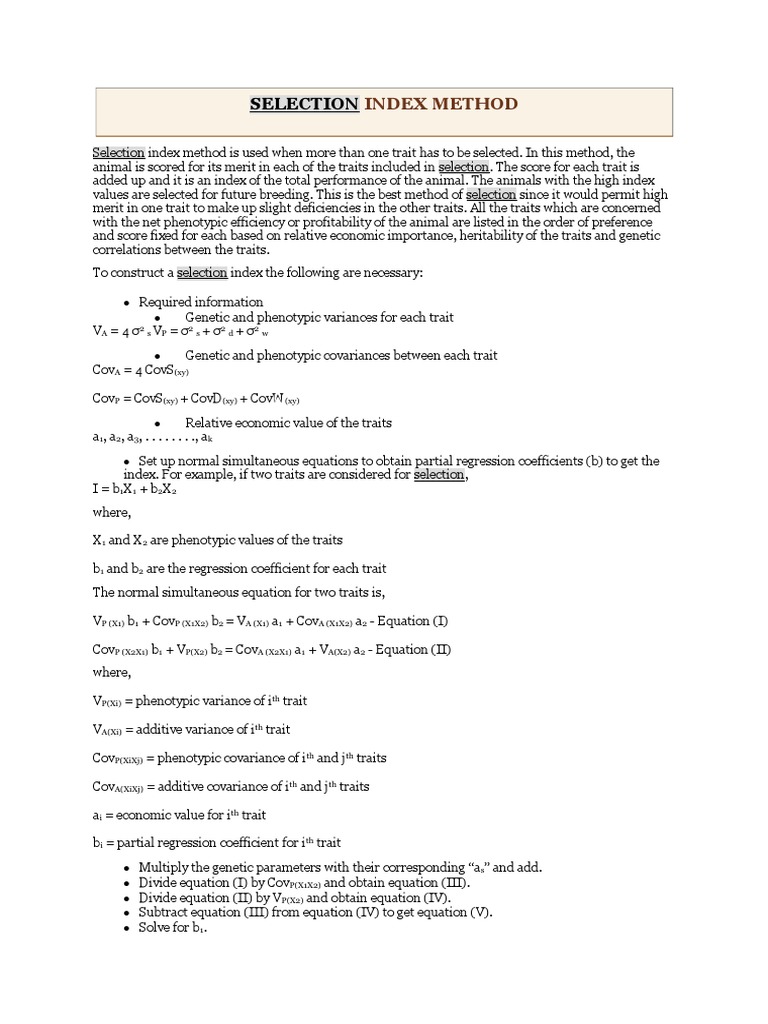 Selection: Index Method | PDF | Heritability | Statistical Theory