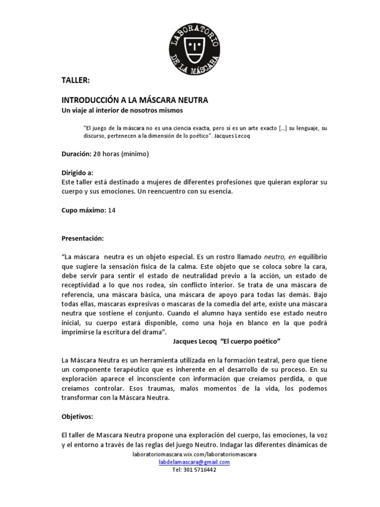 Taller Máscara Neutra | PDF | Máscara | Teatro