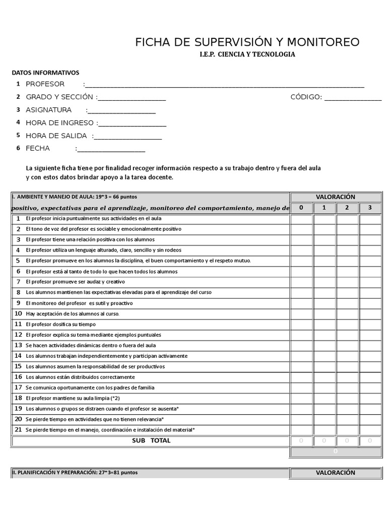 Ficha de Observacion de Clase | PDF | Salón de clases | Maestros