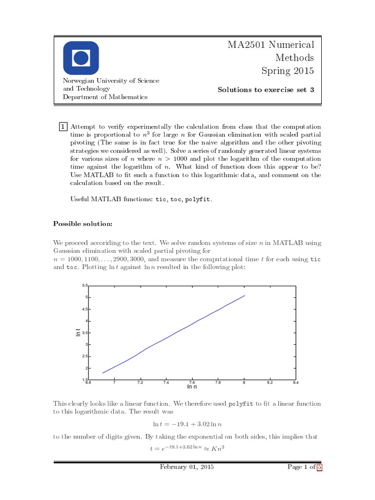 MA2501 Numerical Methods Spring 2015: Solutions To Exercise Set 3 | PDF ...