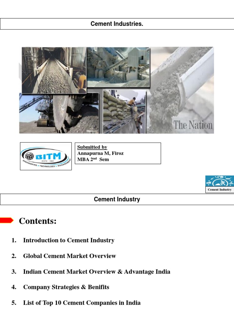 Cement Industries.: Submitted by Annapurna M, Firoz Mba 2 Sem | PDF ...