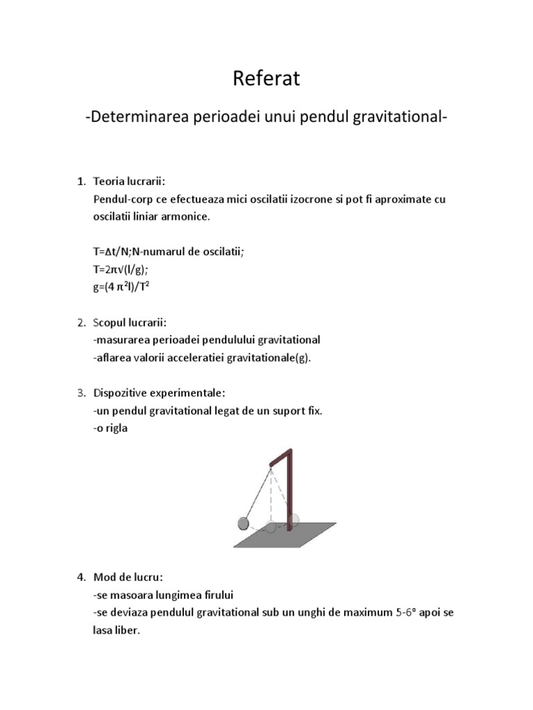 Referat: - Determinarea Perioadei Unui Pendul Gravitational | PDF