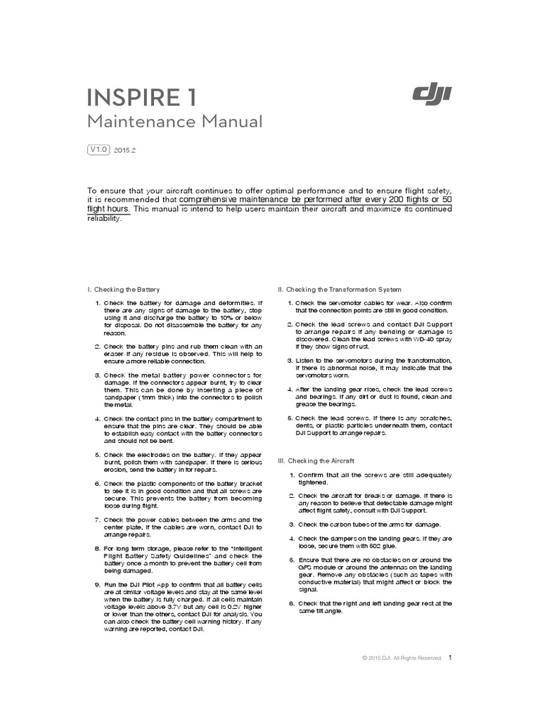 Inspire 1 Maintenance ManualV1.0 en | PDF | Propeller | Electrical ...