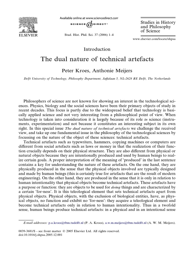 Kroes Meijers Introduction The Dual Nature of Technical Artefacts | PDF ... Kroes Meijers Introduction The Dual Nature of Technical Artefacts | PDF ...