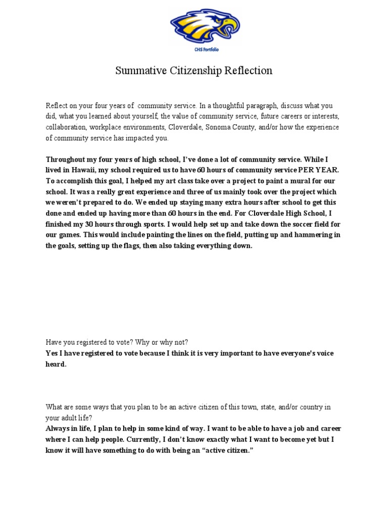 Summative Citizenship Reflection | PDF