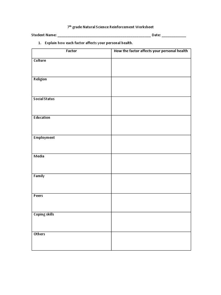 7th Grade Health Science Worksheet | PDF | Human Body | Blood