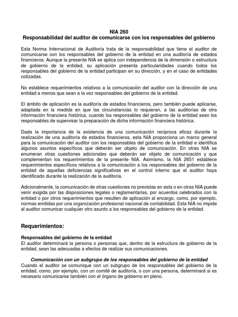 Nia 260 | PDF | Contralor | Auditoría