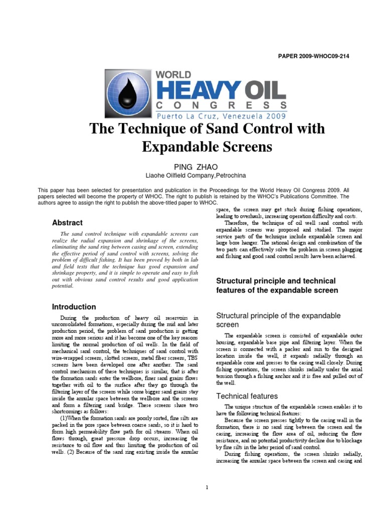 Expandable Screens for Sand Control | PDF | Casting (Metalworking ...
