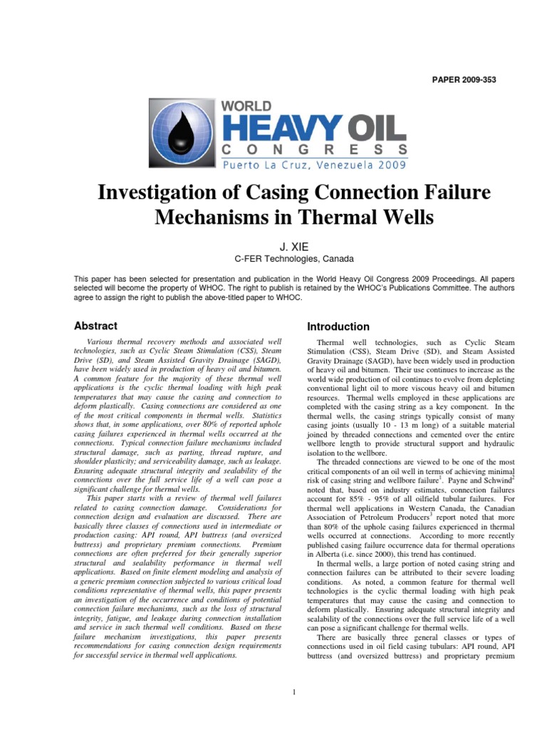 Investigation of Casing Connection Failure Mechanisms in Thermal Wells ...