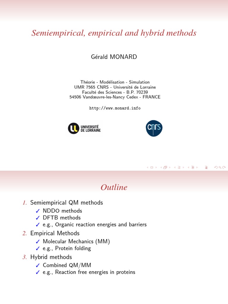 Semiempirical, Empirical and Hybrid Methods: G Erald MONARD | PDF ...