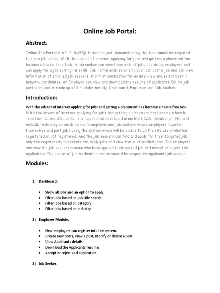 Online Job Portal Documentation | PDF | Résumé | Job Hunting