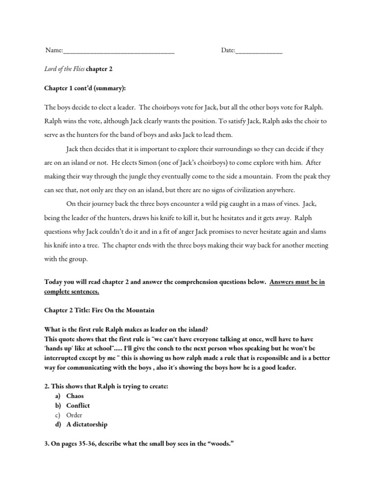 Lord of the Flies Chapter 2 Summary | PDF | Mystery, Thriller & Crime ...