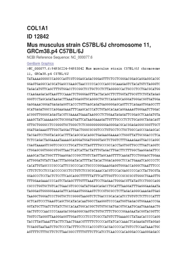 Col1A1 Id 12842 Mus Musculus Strain C57Bl/6J Chromosome 11, Grcm38.P4 ...