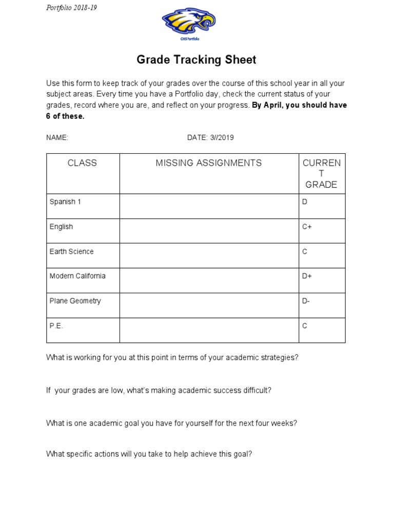 March Grade Tracking Sheet | PDF