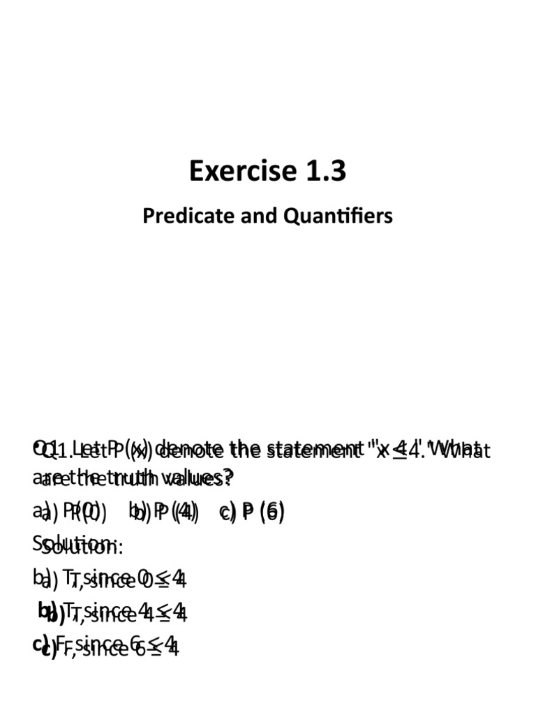 Exercise 1.3: Predicate and Quantifiers | PDF | Metalogic | Logic