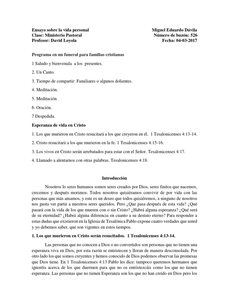 Programa de Funeral Cristiano en Español | PDF | Primera epístola a los ...