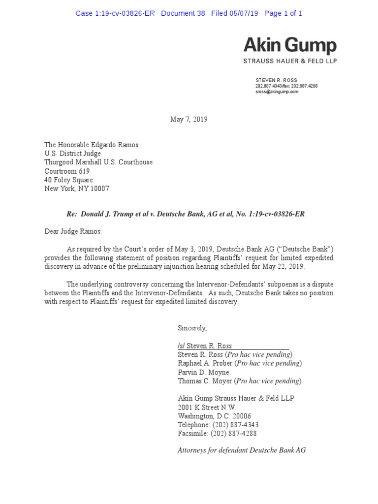 Deutsche Bank Letter