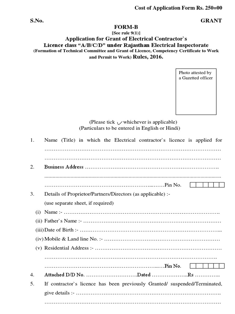 Rajasthan Electrical Contractor License Application | PDF | License ...