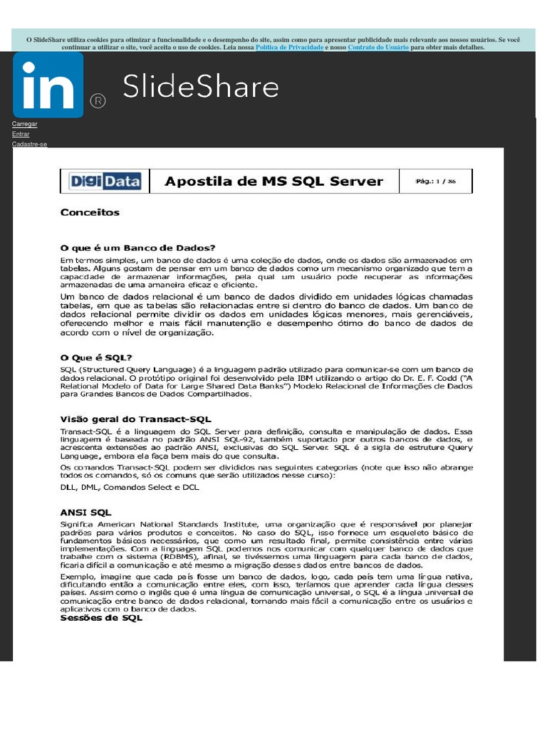 Apostila de SQL Server | Download grátis PDF | SQL | Microsoft SQL Server