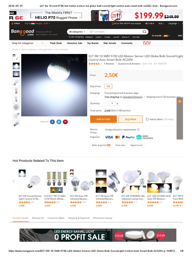 E27 3W 10 SMD 5730 Led Motion Sensor Led Globe Bulb Sound+light Control ...