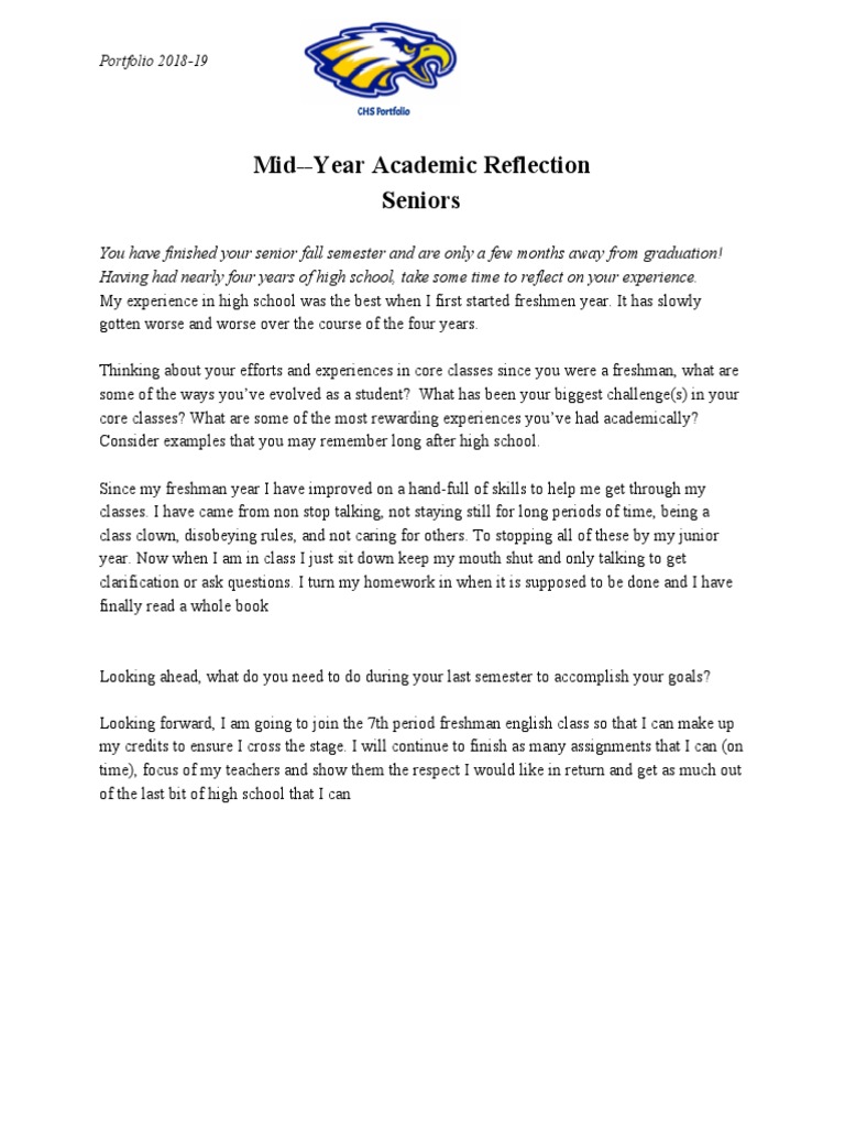 Mid - Year Academic Reflection | PDF | Language Arts & Discipline