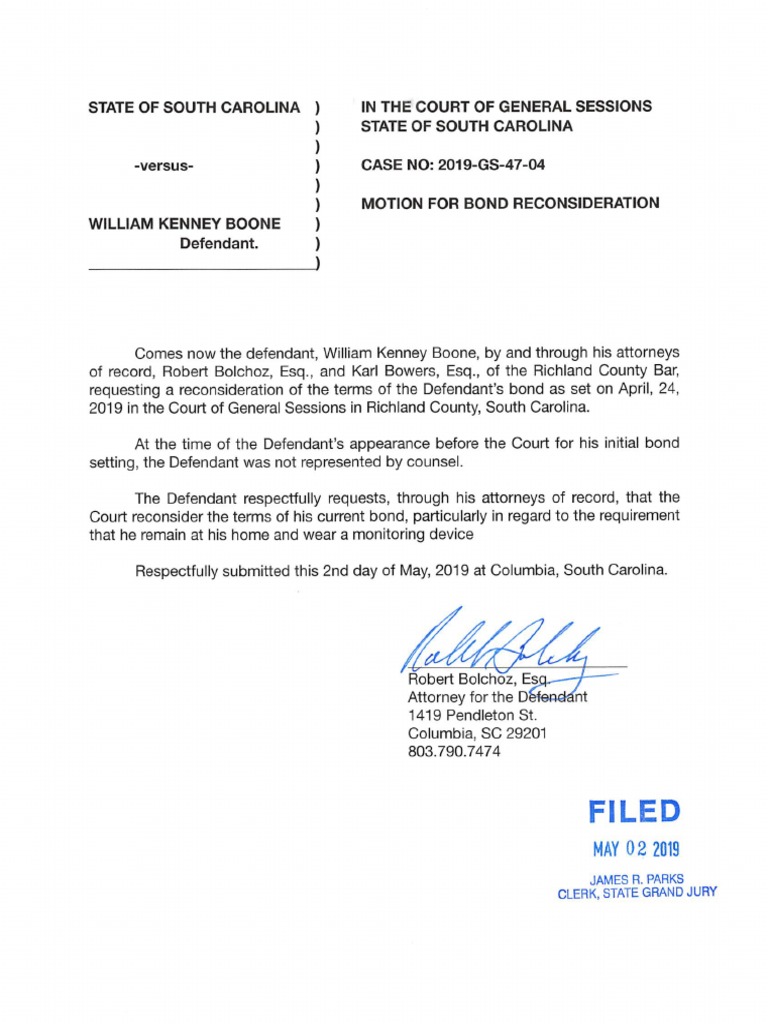 Kenney Boone - Motion For Bond Reconsideration | PDF