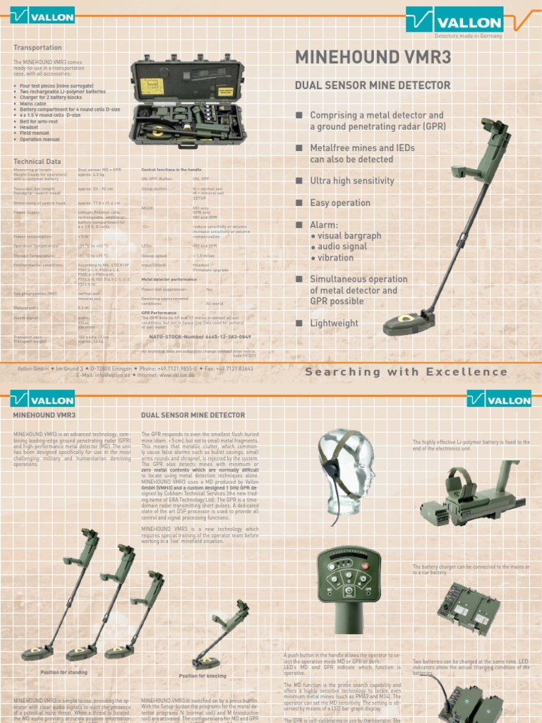 Minehound Vmr3: Dual Sensor Mine Detector | PDF | Sensor | Rechargeable Battery
