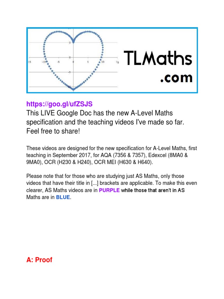 YouTube A-Level Maths Specification | PDF | Trigonometric Functions ...