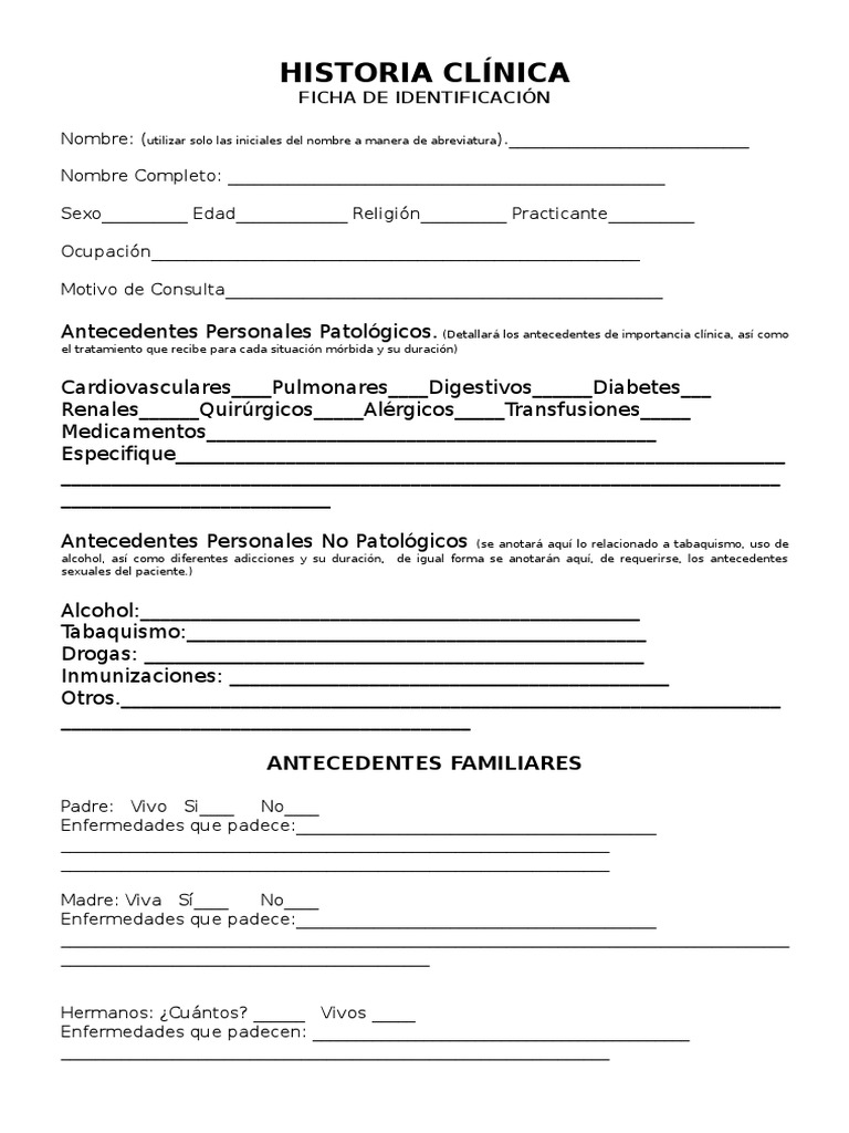 Formato de Historia Clínica | PDF | Enfermedades y trastornos | Medicina