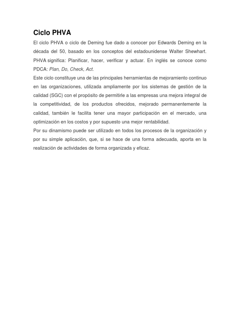 Ciclo PHVA | PDF | Economias | Business