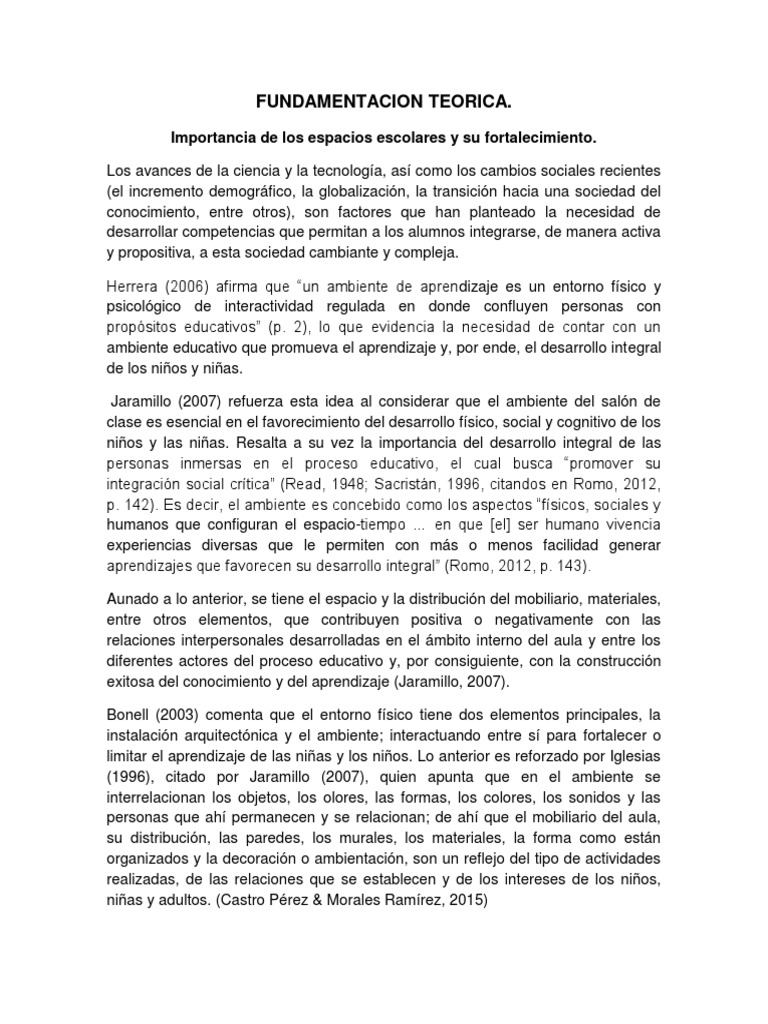 Fundamentacion Teorica | PDF | Salón de clases | Aprendizaje