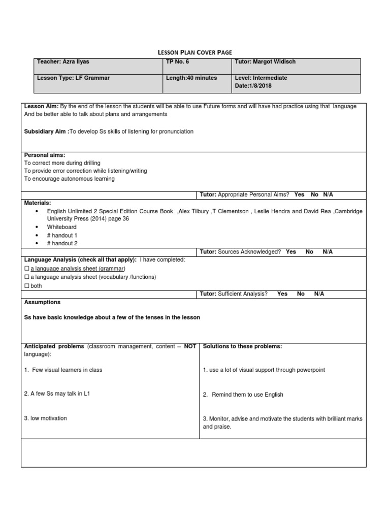 Celta Lesson Plan | PDF | Lesson Plan | Tutor