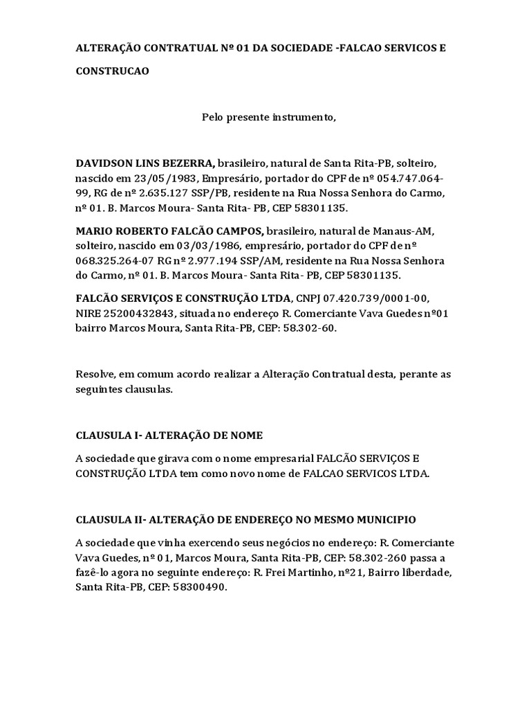 Alteração Contratual | PDF | Economia | Economias Alteração Contratual | PDF | Economia | Economias