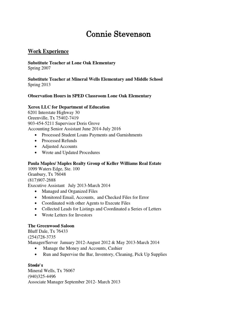 Connie Stevenso Resume 1 | PDF | Business