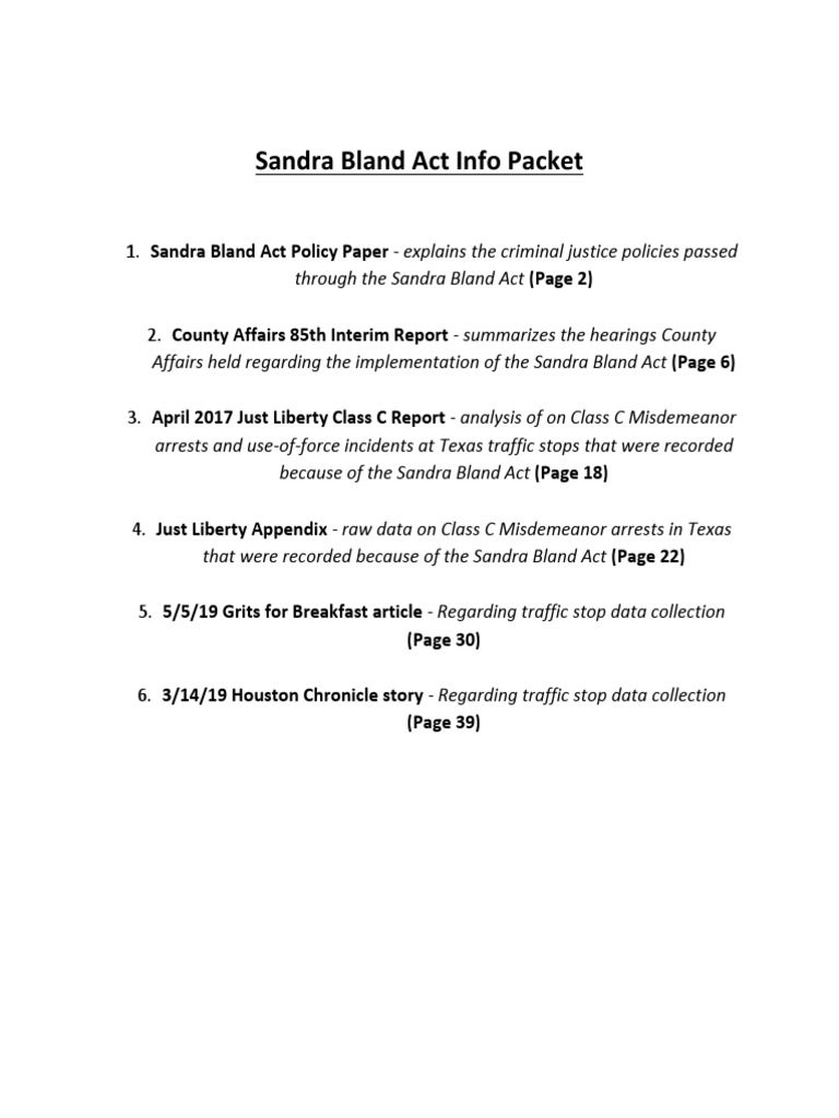 Sandra Bland Act Info Packet PDF | PDF | Racial Profiling | Traffic Stop