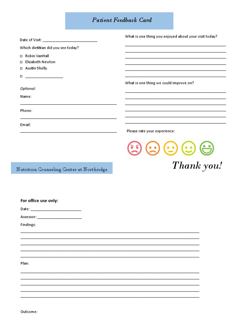 Patient Feedback Card | PDF | Health Care | Medicine