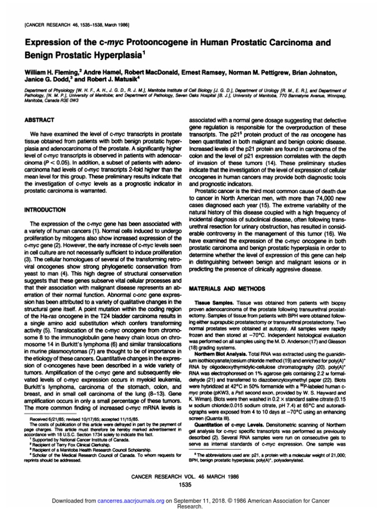 Expression of The C-Myc Protooncogene in Human Prostatic Carcinoma and ...