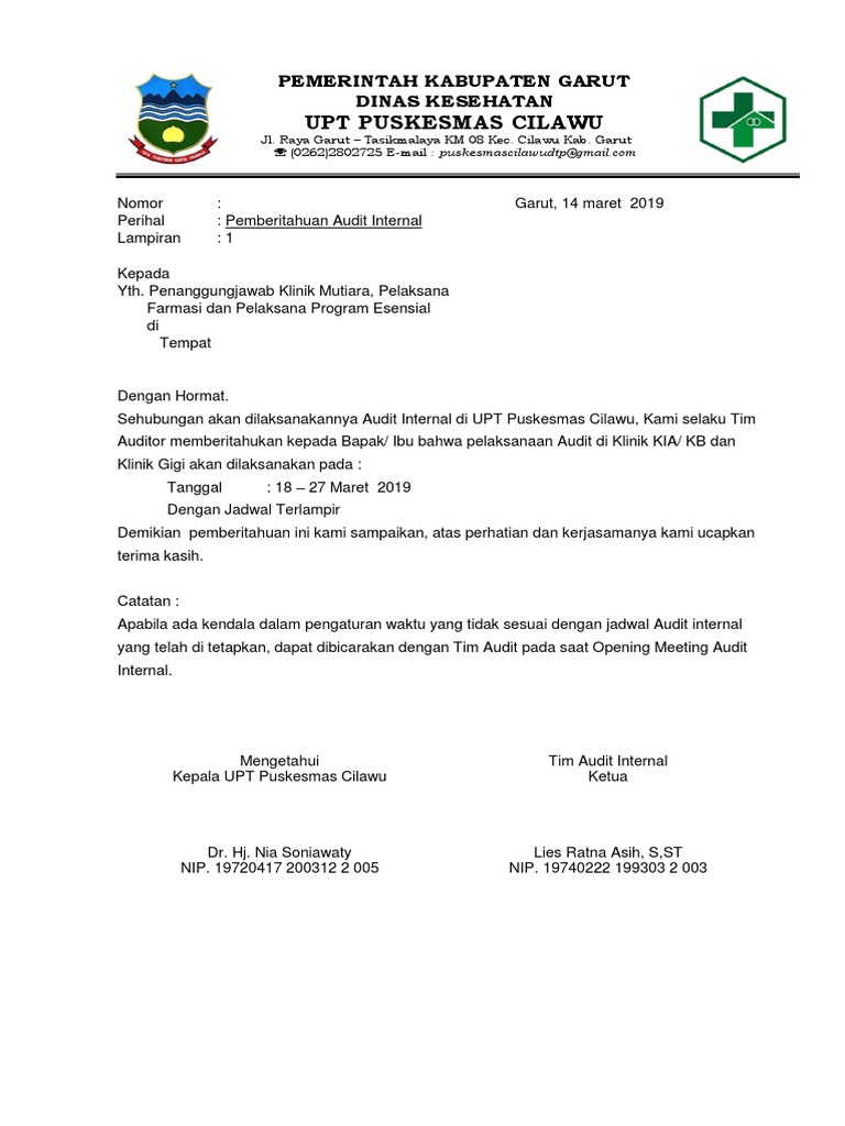 Surat Pemberitahuan Audit Internal | PDF