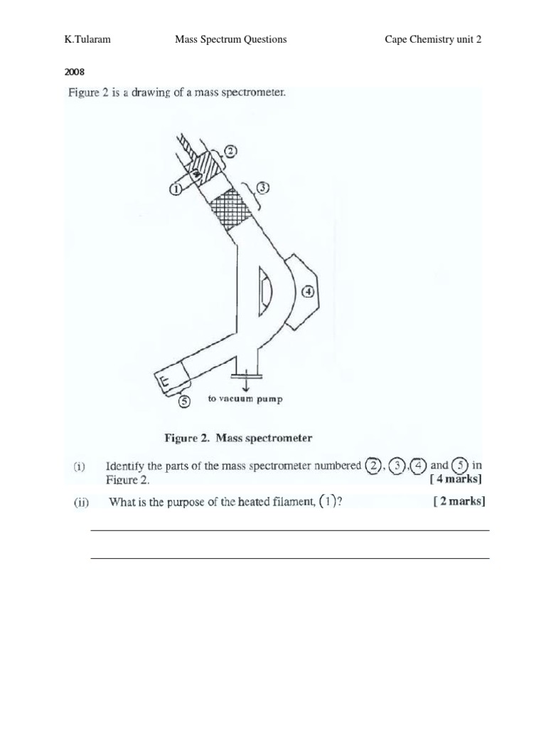 K.Tularam Mass Spectrum Questions Cape Chemistry Unit 2 | PDF