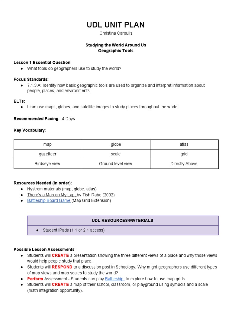 Geographic Tools UDL Lesson Plan | PDF | Map | Vocabulary