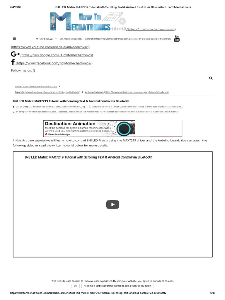 8x8 Led Matrix Max7219 Tutorial With Scrolling Text And Android Control Via Bluetooth